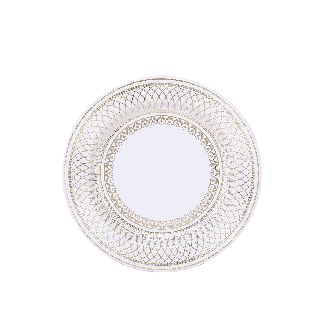 25pk Round Dessert Plates Paper 8in Gold/White | eFavormart