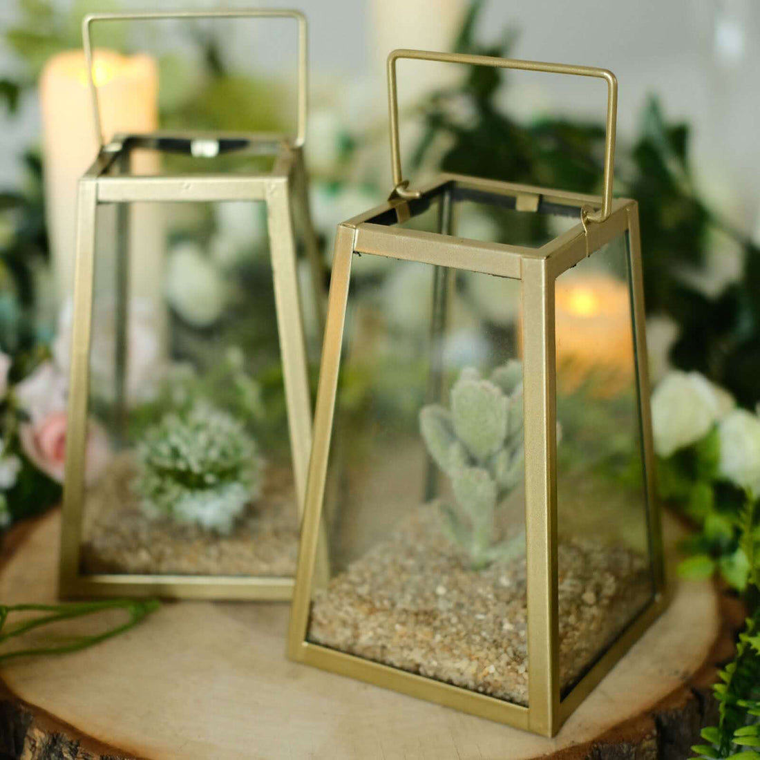 Trapezoid Metal Candle Lantern Gold 6" | eFavormart