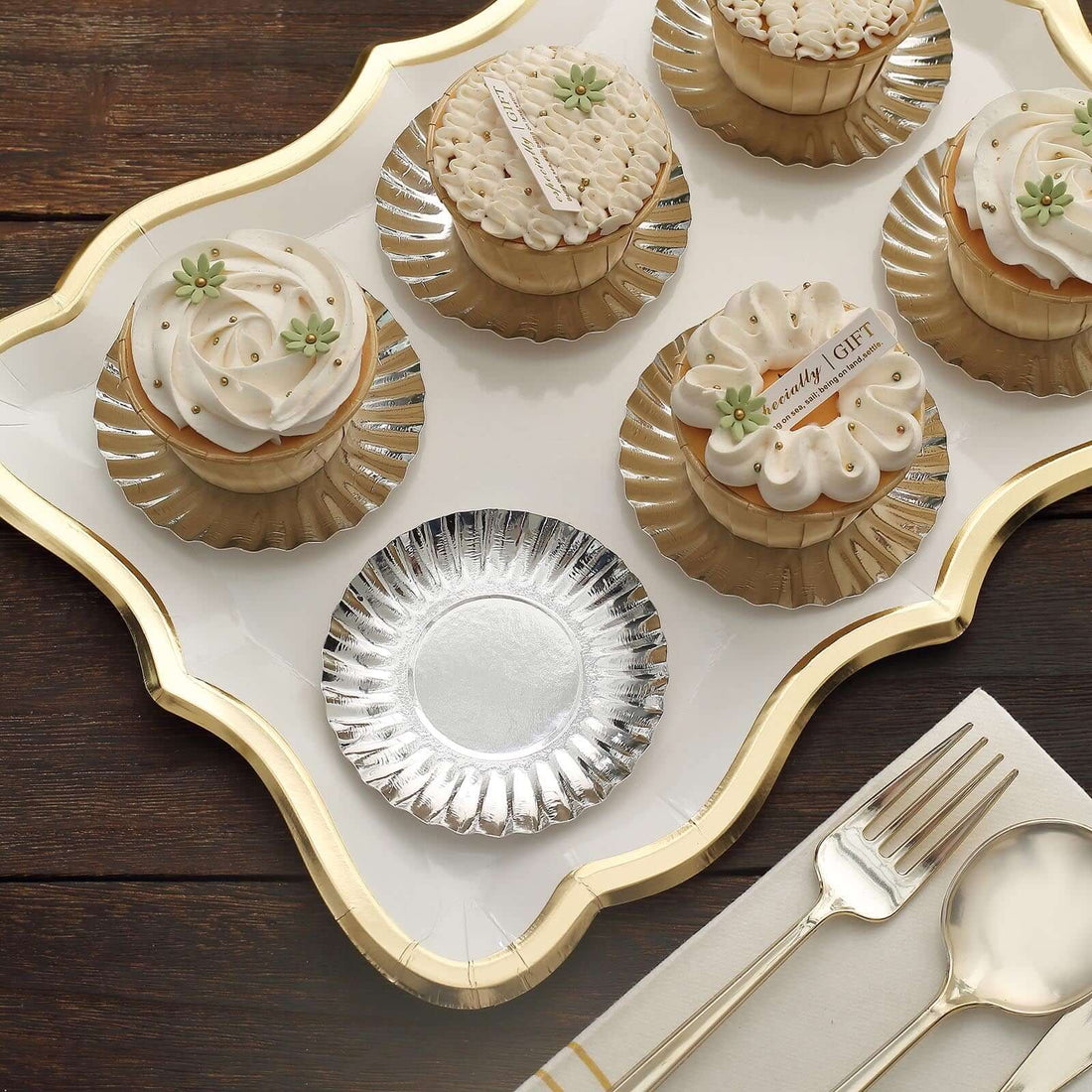 Mini Paper Dessert Plates 3.5" Metallic Silver Scalloped | eFavormart