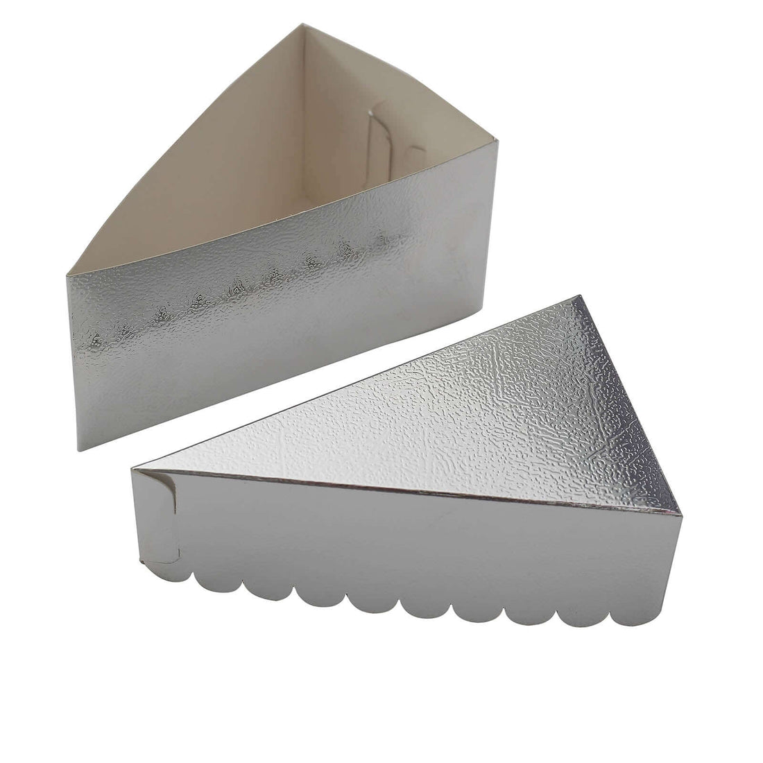 Paper Triangle Cake Slice Boxes 5"x3" Silver | eFavormart