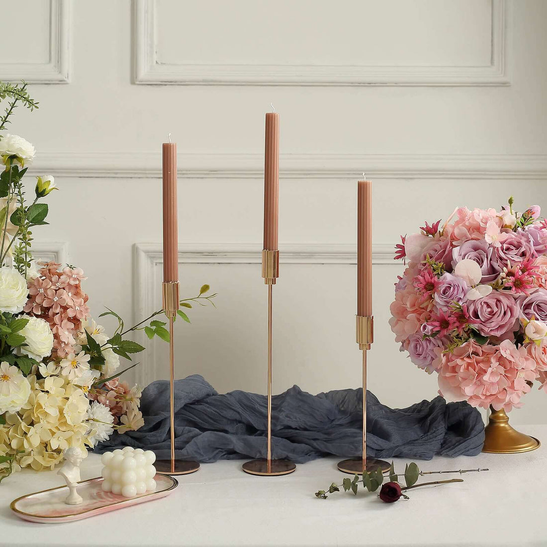 Beige Ribbed Taper Candles 5 Pack | eFavormart