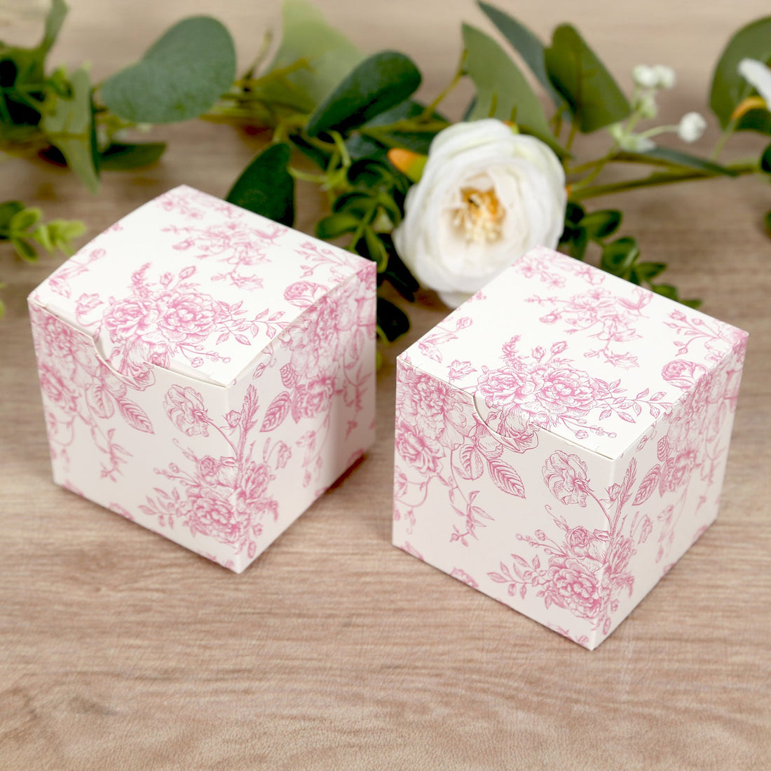 25 Pack White Pink Floral Candy Boxes | eFavormart