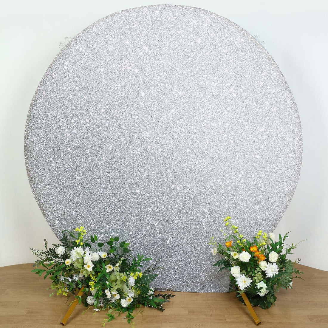 7.5ft Silver Metallic Tinsel Spandex Backdrop | eFavormart