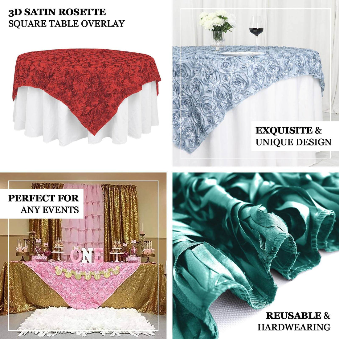 Rosette Satin Table Overlay 72"x72" Silver | eFavormart