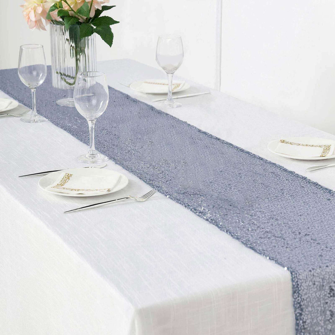 Sequin Table Runner 12"x108" Dusty Blue | eFavormart