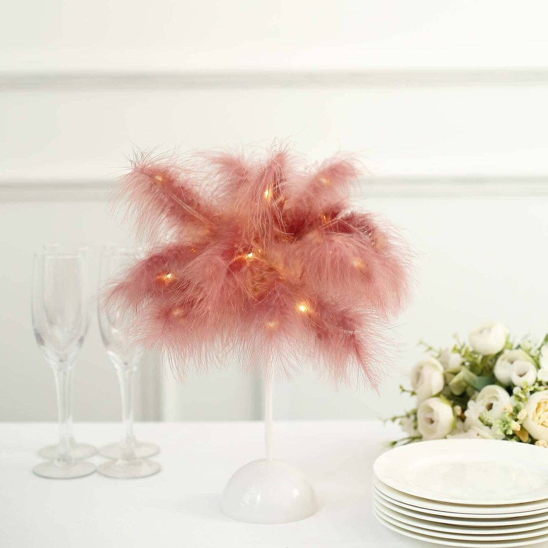 Feathers Table Lamp Cinnamon Rose 15" | eFavormart