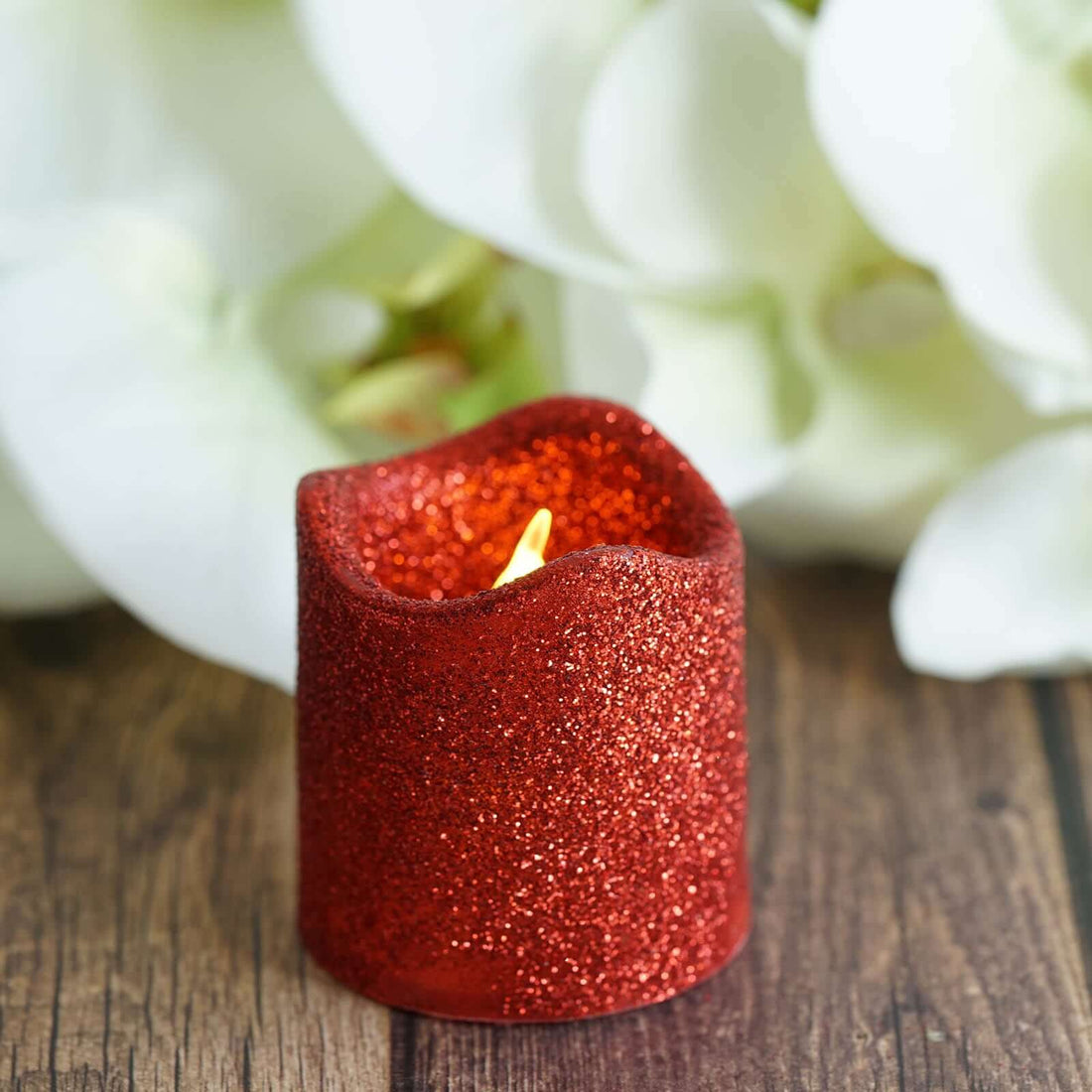 LED Votive Candles Glittered Red | eFavormart