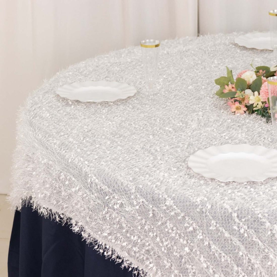 Fringe Shag Table Overlay 72"x72" White | eFavormart