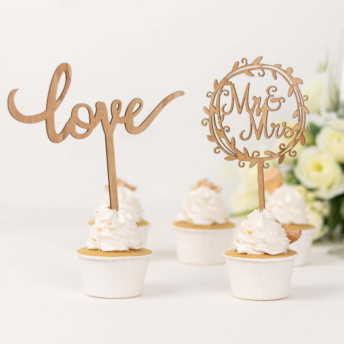 Wooden Cake Toppers Mr & Mrs Natural | eFavormart