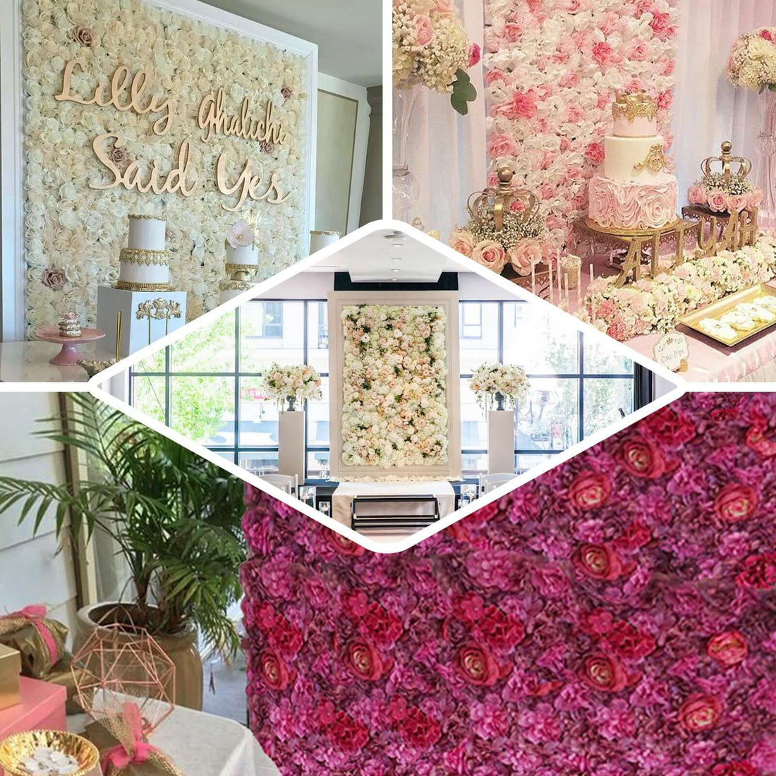 White Champagne Flower Wall Mat 4 Panels | eFavormart