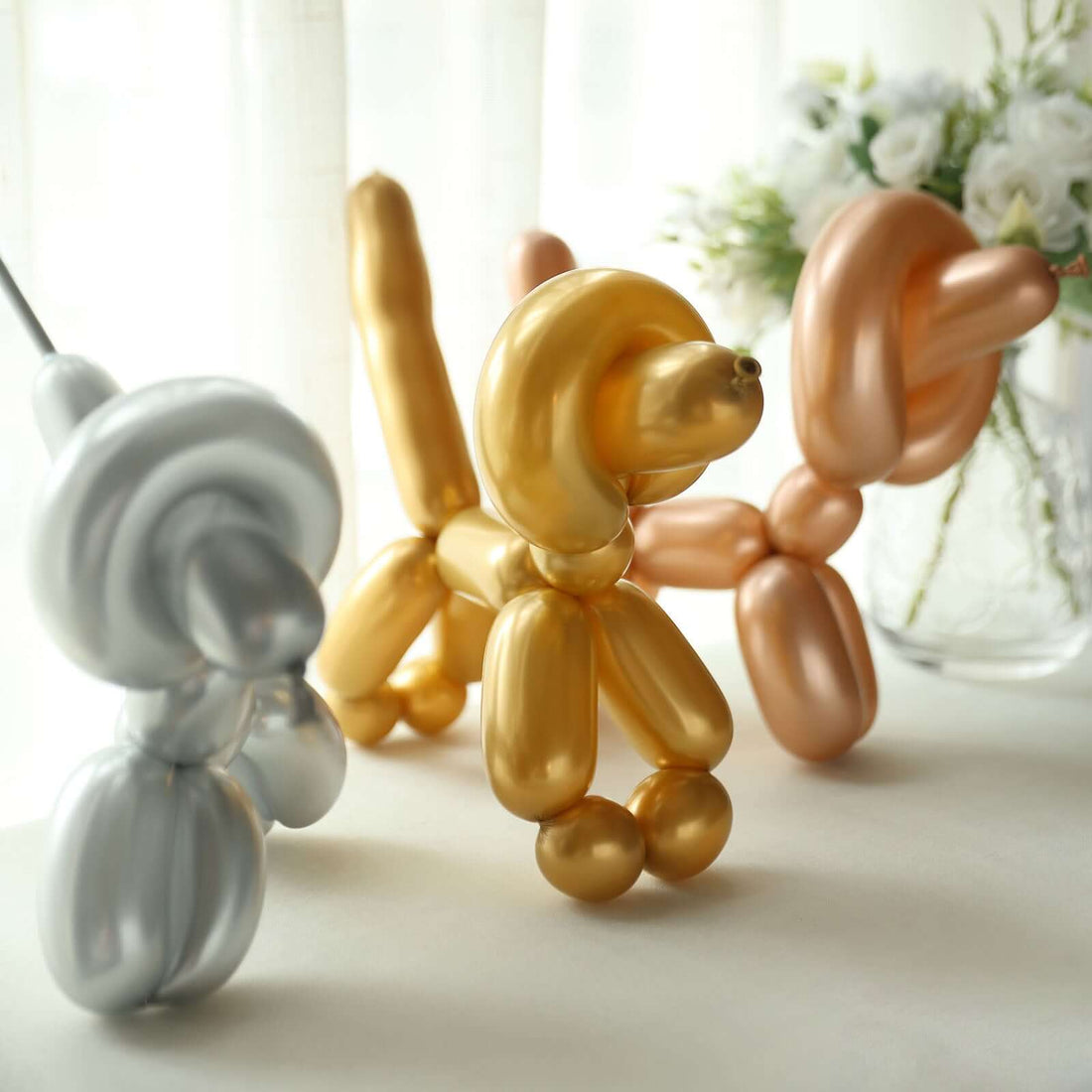 50 Pack Assorted Metallic Colors Long Latex Balloons | eFavormart