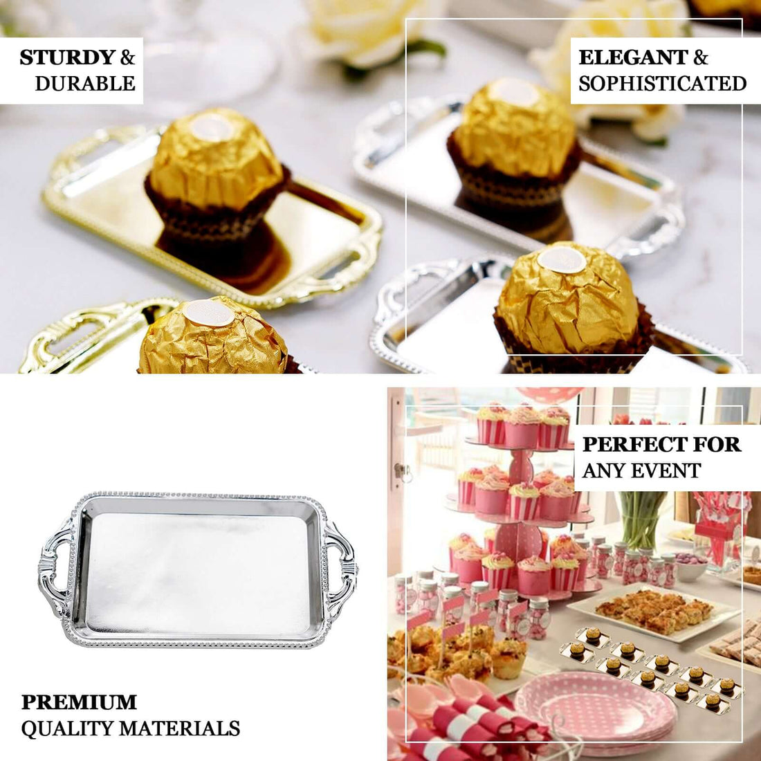 Gold Rectangular Party Favor Display Trays | eFavormart