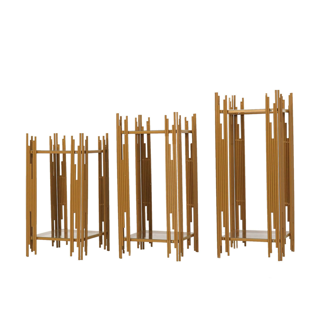Set of 3 Metal Plinth Pedestal Stands Gold | eFavormart
