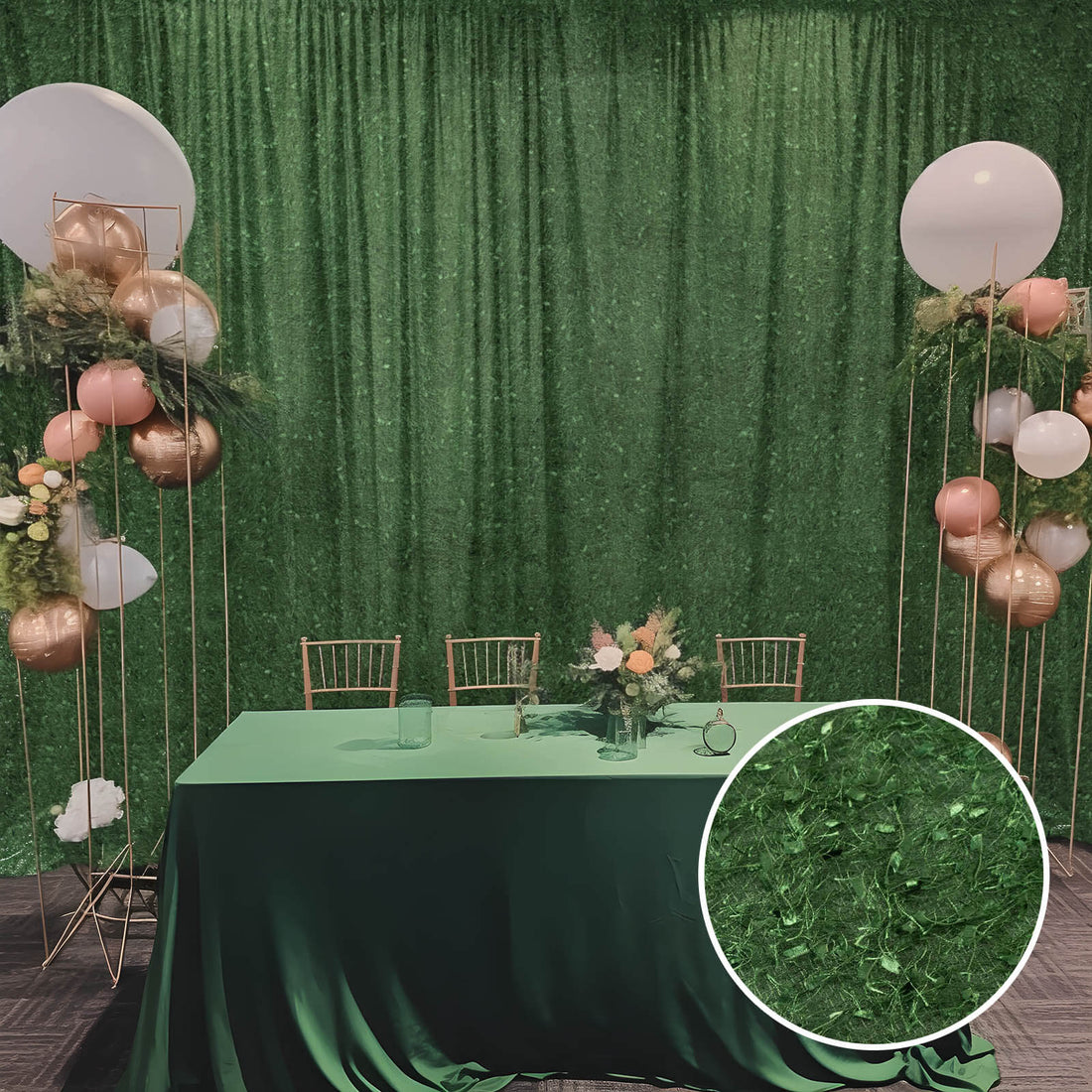 Green Fringe Polyester Backdrop Drape Curtain 8ftx8ft | eFavormart