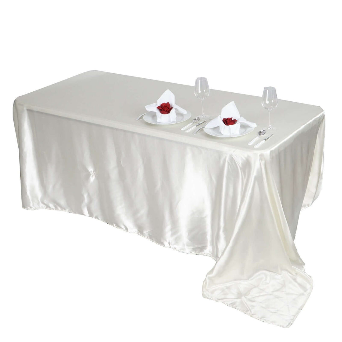Satin Rectangle Tablecloth 90"x156" Ivory | eFavormart