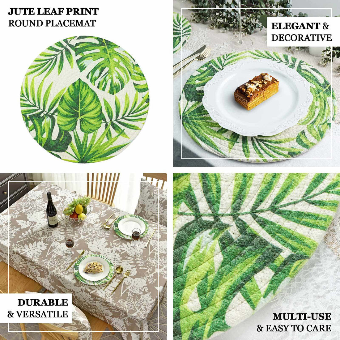 Cotton Round Placemats Tropical Leaf Green 15" | eFavormart