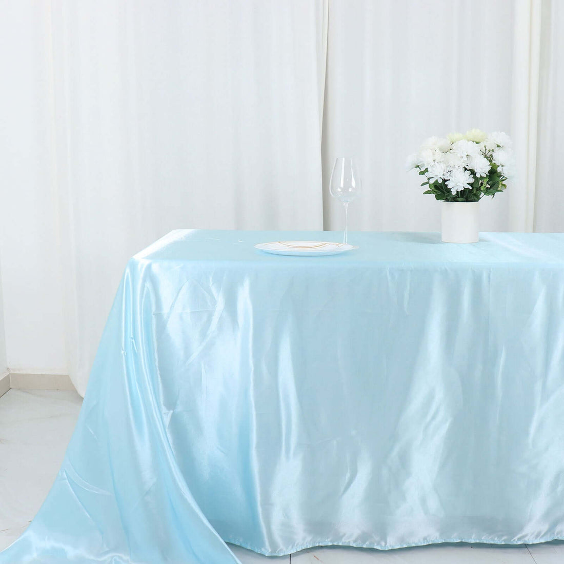 Satin Tablecloth 90"x132" Light Blue | eFavormart