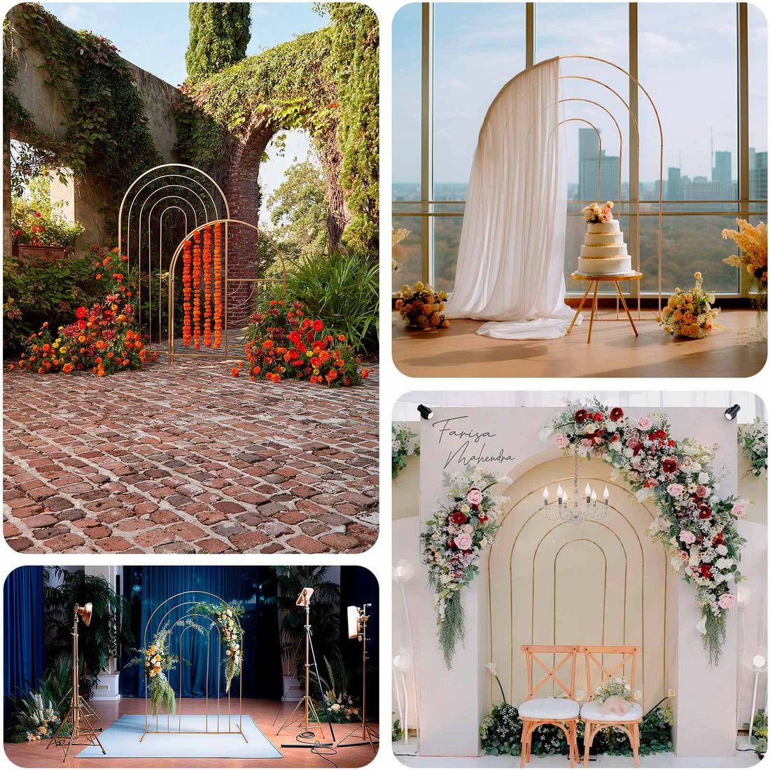 Gold Metal Round Chiara Backdrop Stand 8ft | eFavormart