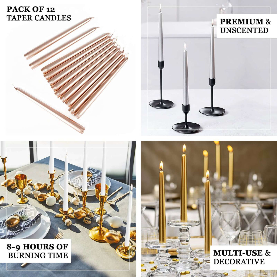 Metallic Rose Gold Taper Candles 12 Pack | eFavormart