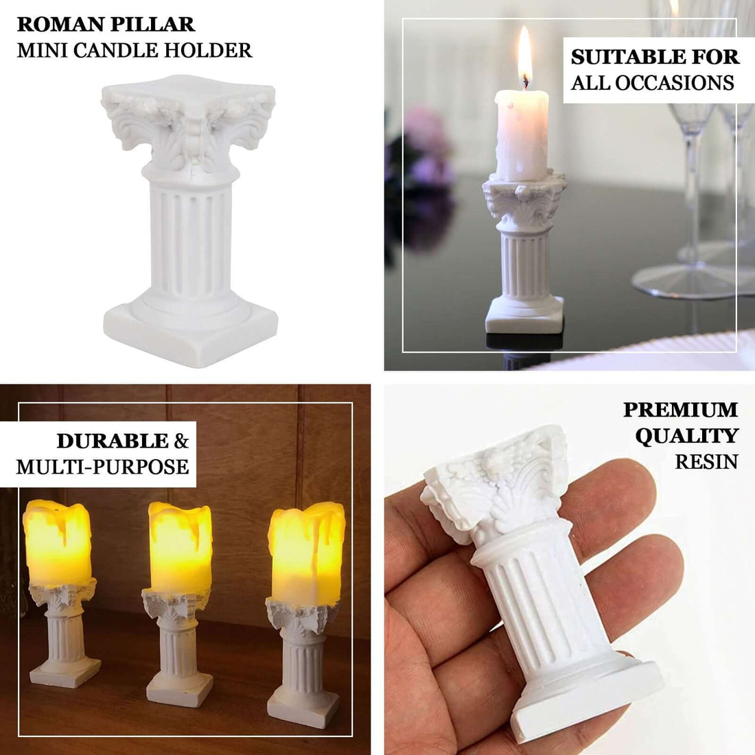 Roman Pillar Candle Holder White 2.5" | eFavormart