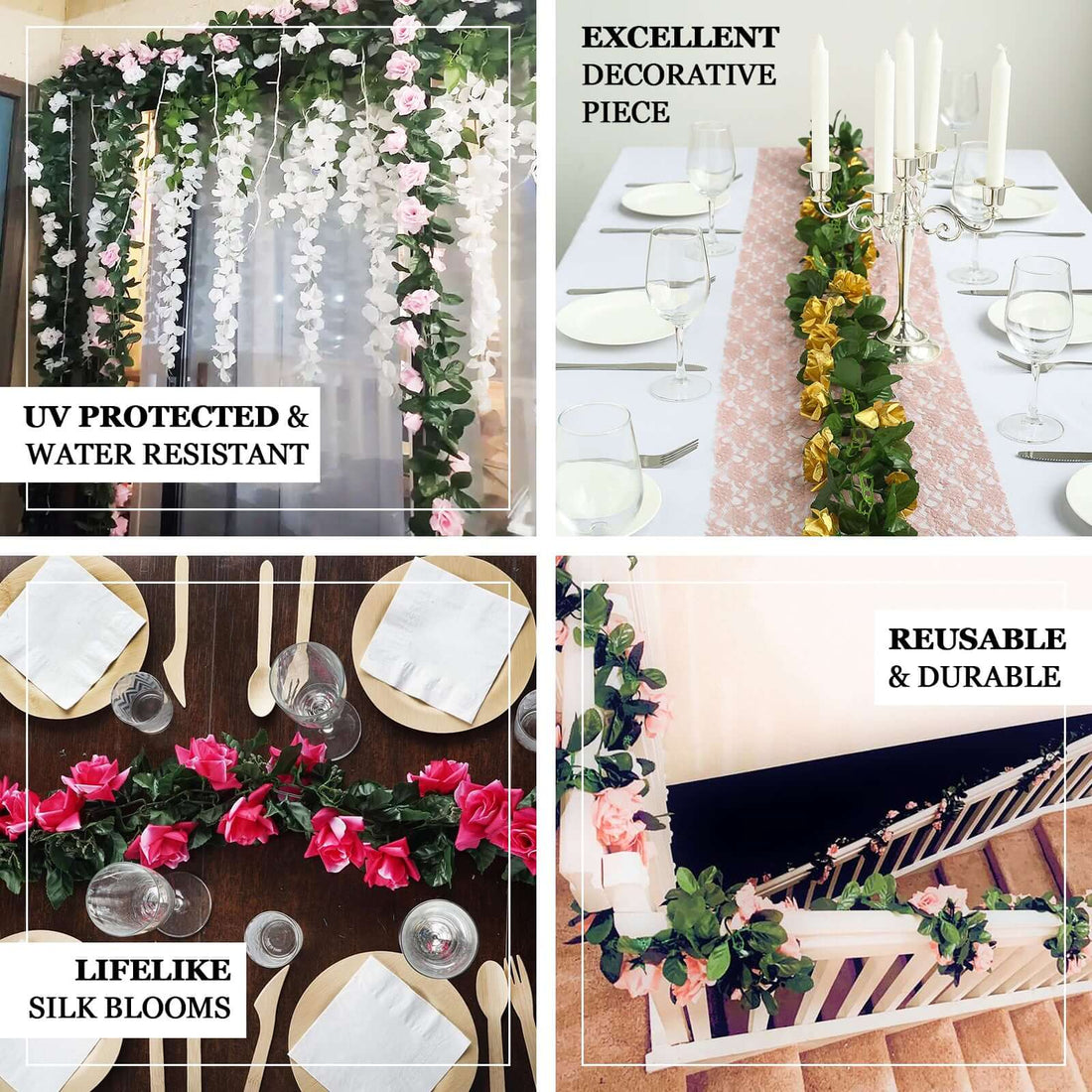 6ft Cream Silk Rose Garland UV Protected | eFavormart
