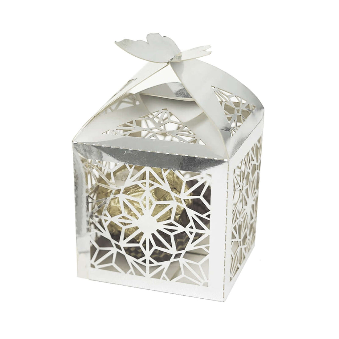 25-Pack Silver Butterfly Lace Favor Boxes | eFavormart