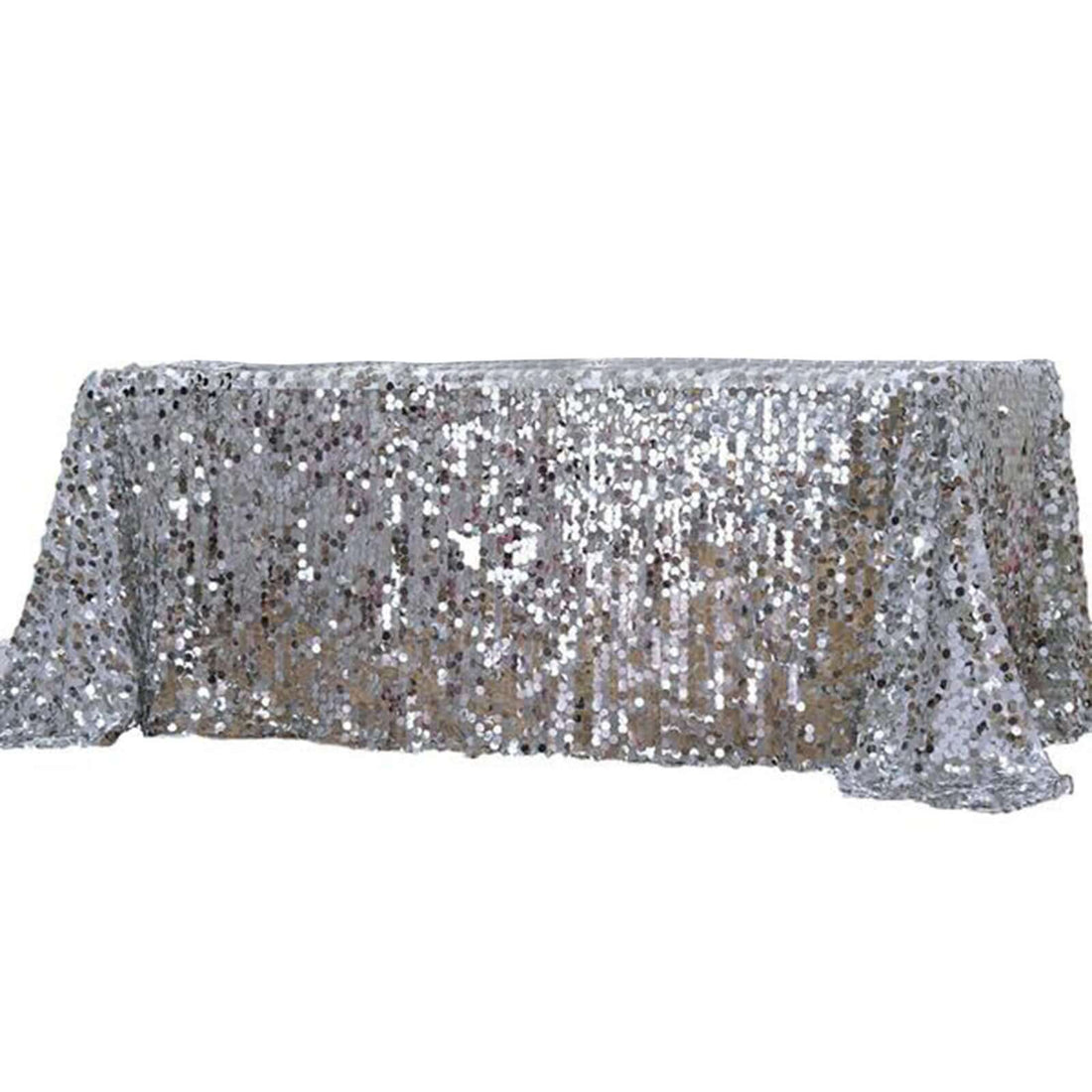 Payette Sequin Tablecloth 90"x132" Silver | eFavormart