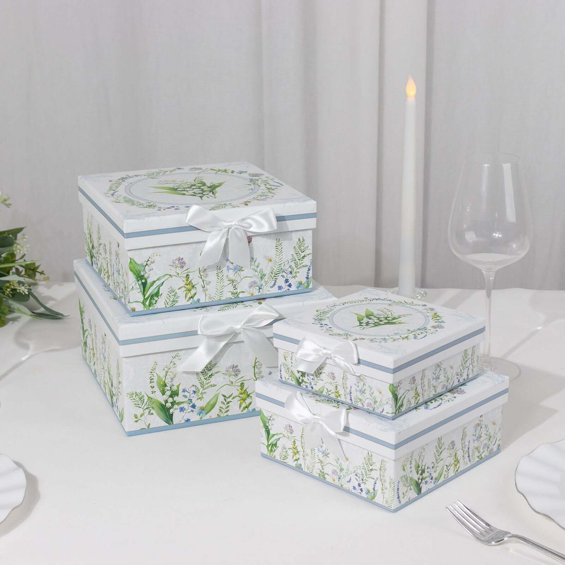 Cardstock Nesting Gift Boxes 6",7",8",9" White Green | eFavormart