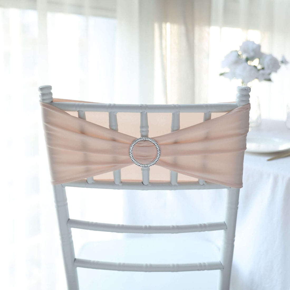 Spandex Sashes 5"x14" Blush with Diamond Buckle | eFavormart