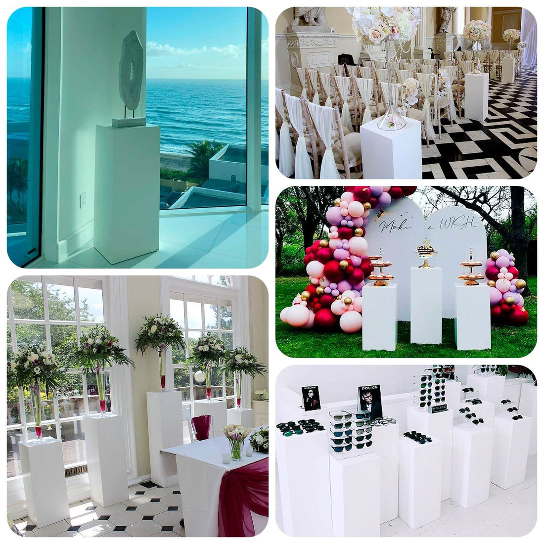 White Metal Rectangular Prop Pedestal Stands Set | eFavormart