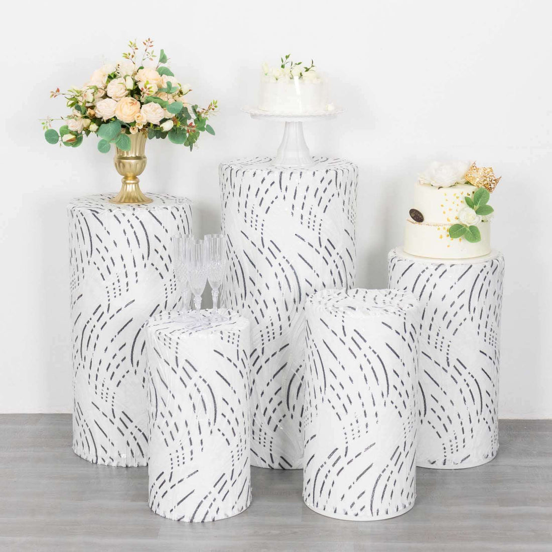 5 Fuchsia Wave Mesh Cylinder Pillar Prop Covers | eFavormart