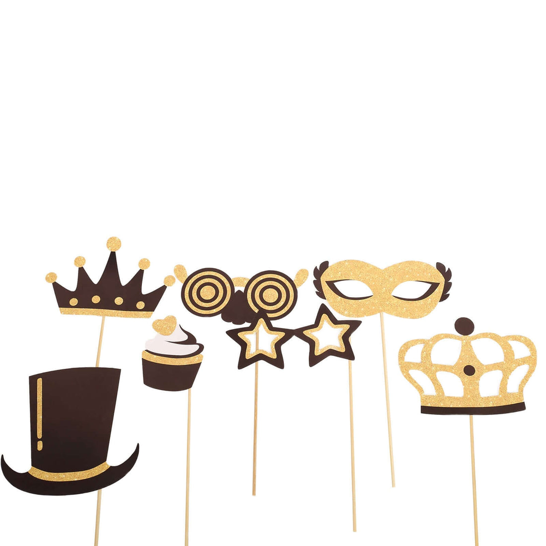 24-Pack Black Gold Glitter Photo Booth Props | eFavormart