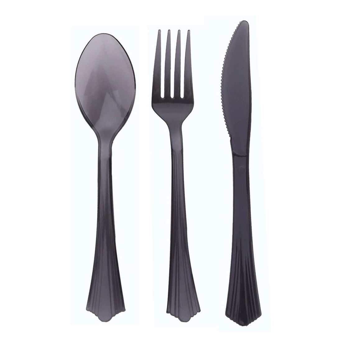 Plastic Silverware Set 7" Fan Flared Transparent Black | eFavormart