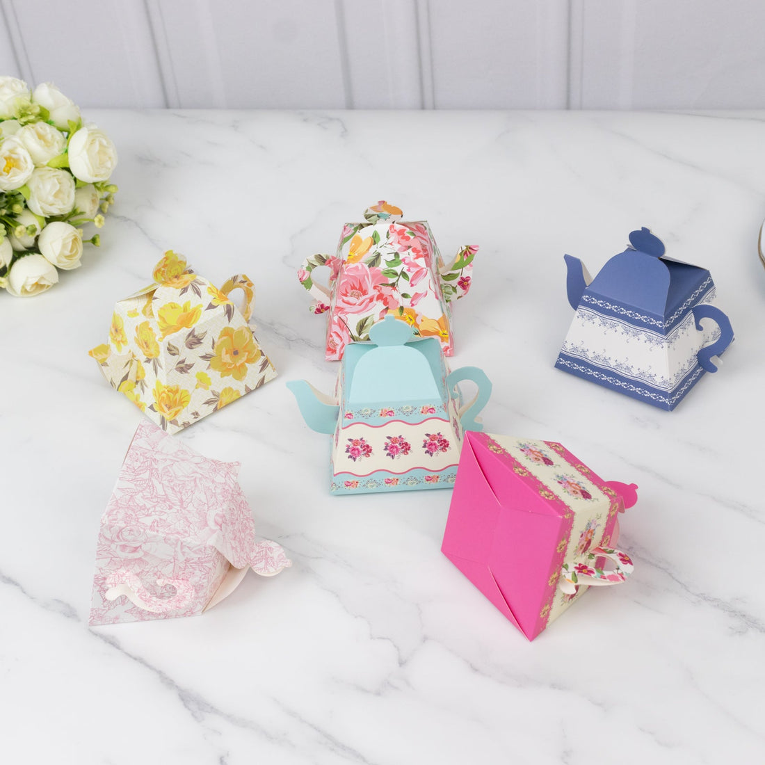 Vintage Floral Tea Pot Favor Boxes - 24 Pack | eFavormart