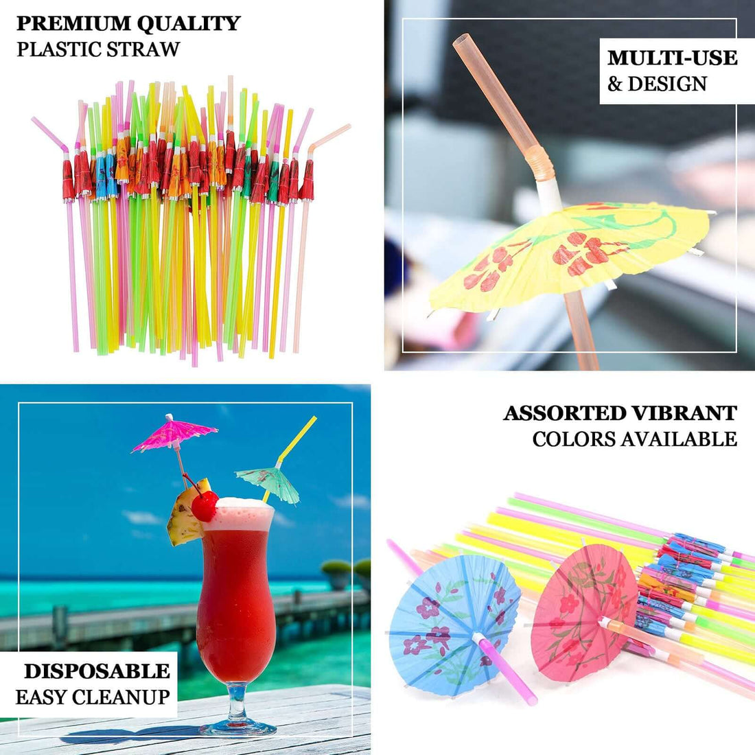 Umbrella Drinking Straws 10" Multi-Colored | eFavormart