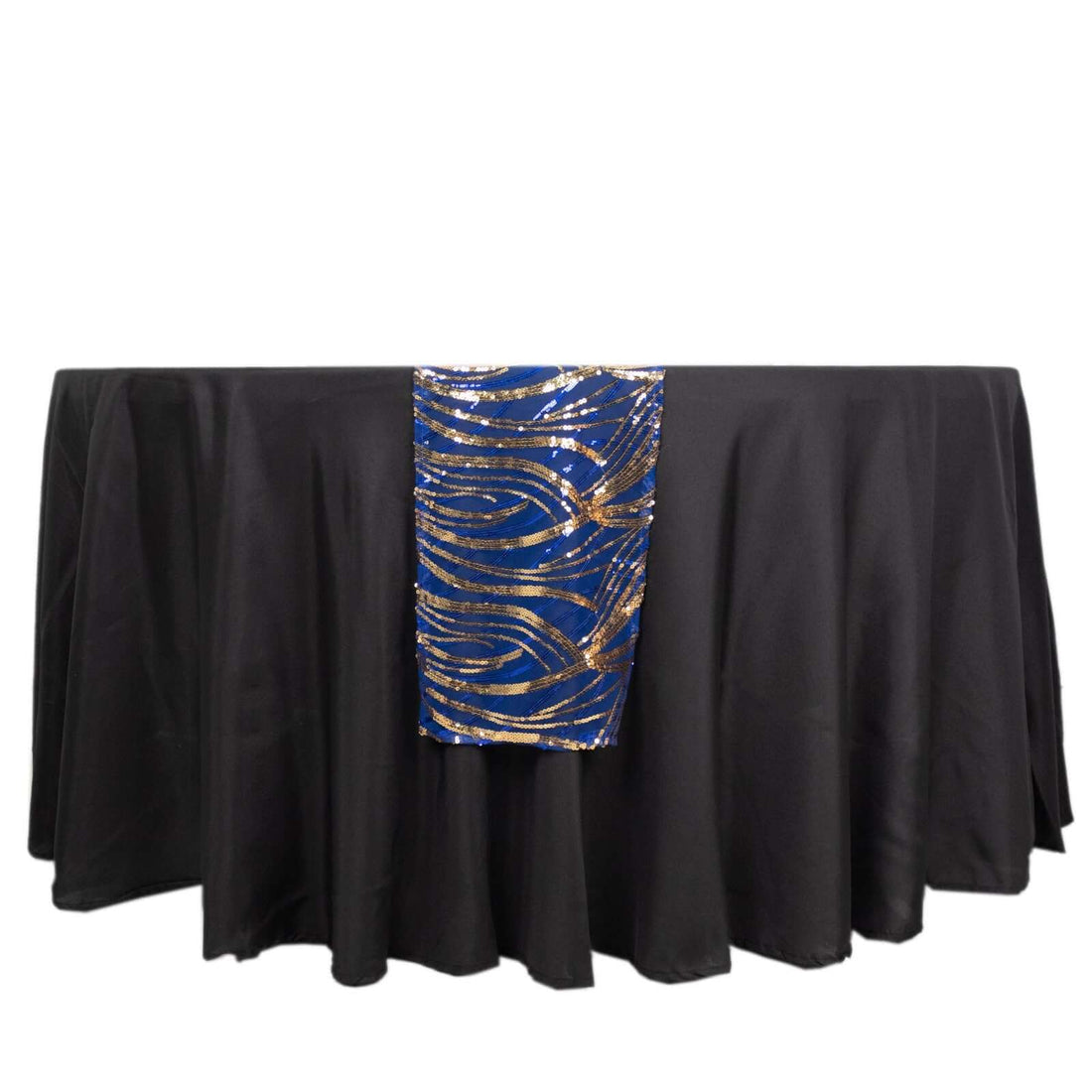 Wave Sequin Table Runner 12"x108" Royal Blue/Gold | eFavormart