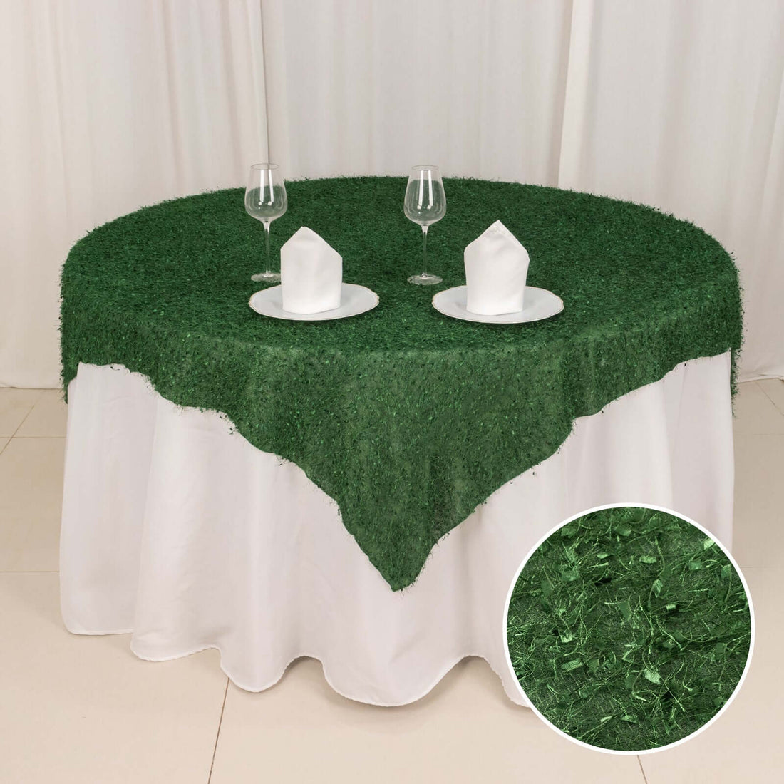 Fringe Shag Table Overlay 72"x72" Green | eFavormart