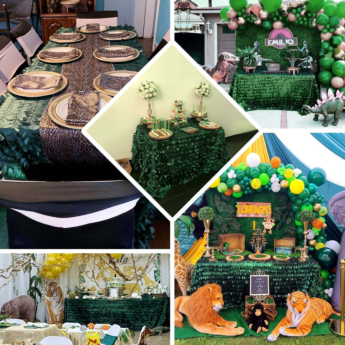 Leaf Taffeta Tablecloth 90"x132" Green | eFavormart
