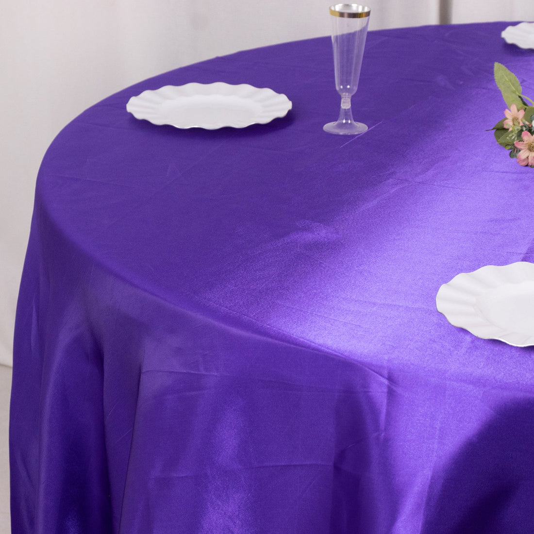 Satin Round Tablecloth 132" Purple | eFavormart