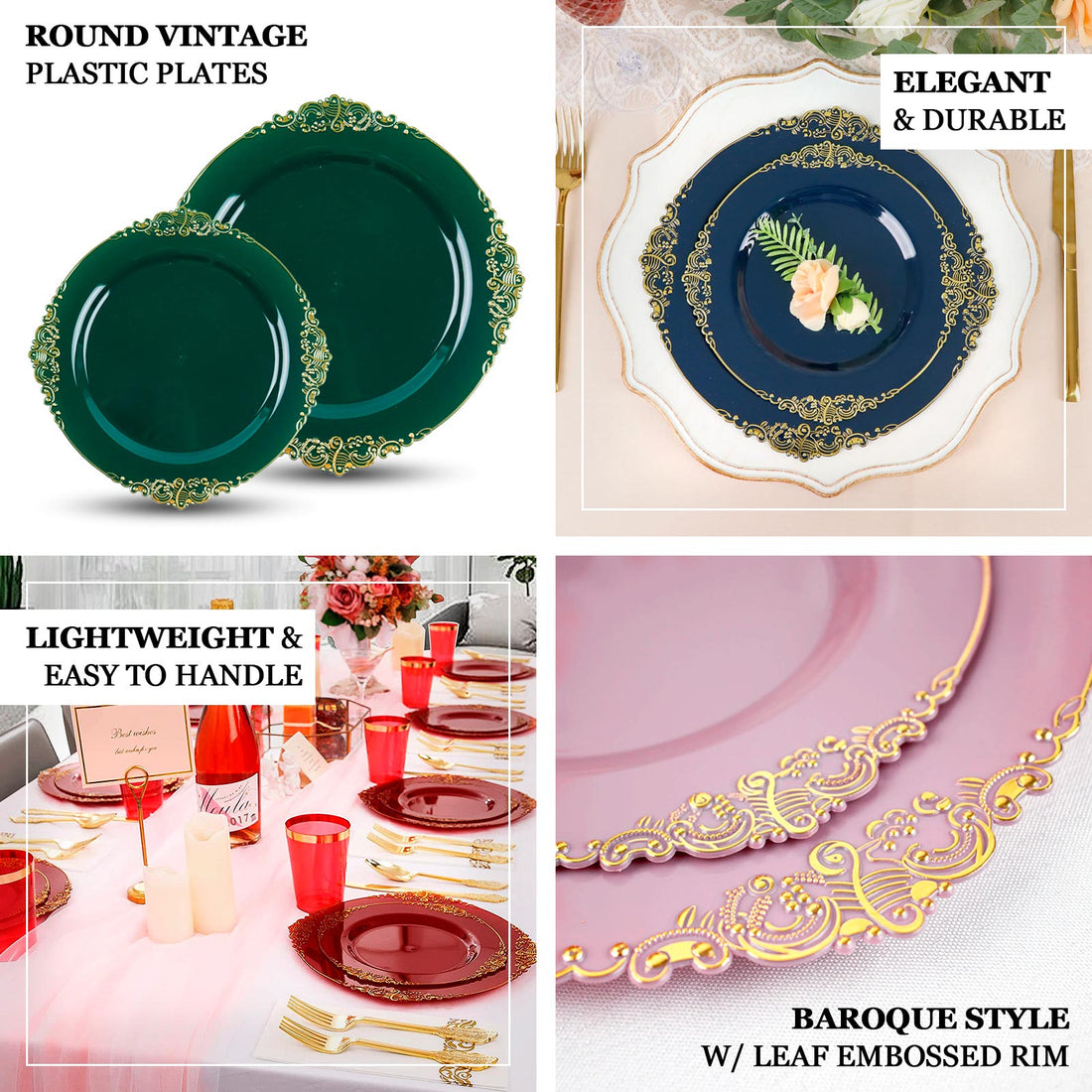 Embossed Rim Plastic Salad Plates 8" Navy Blue/Silver | eFavormart