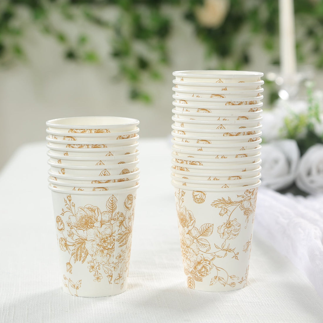 French Toile Paper Cups 9oz White/Gold | eFavormart