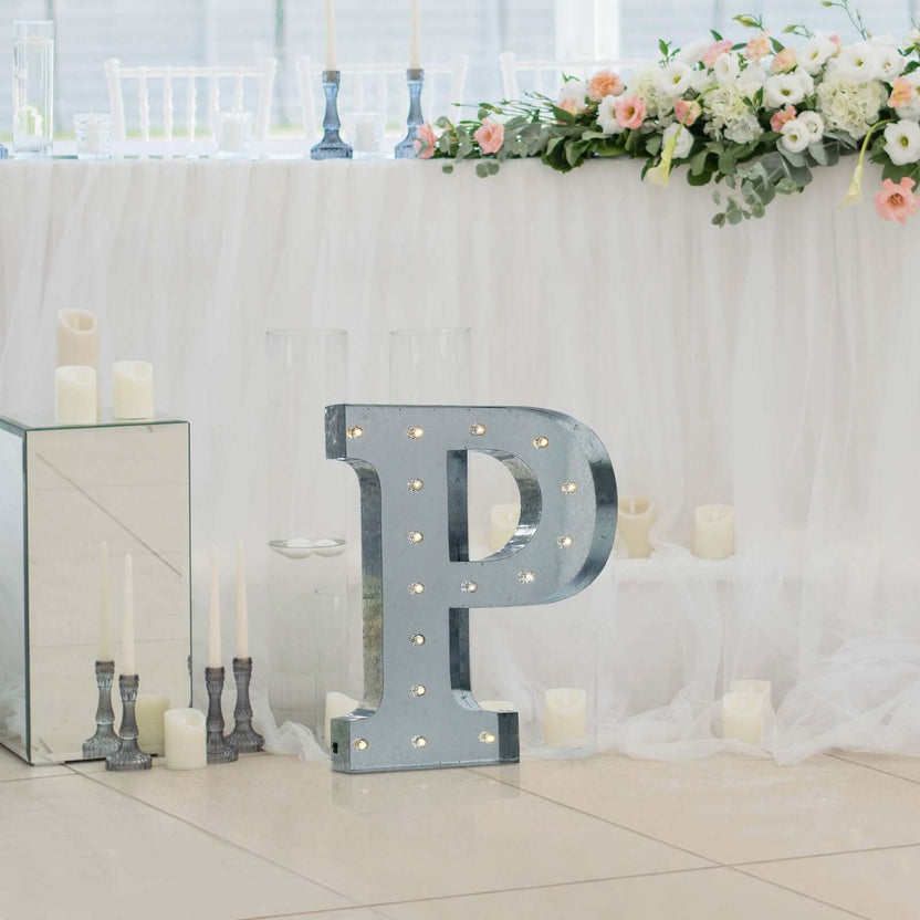 Vintage Galvanized Metal Marquee P Letter Light | eFavormart
