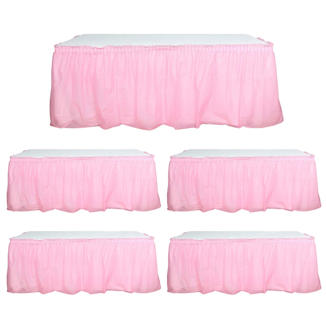 5 Pack Plastic Ruffled Table Skirts 14ft Pink | eFavormart