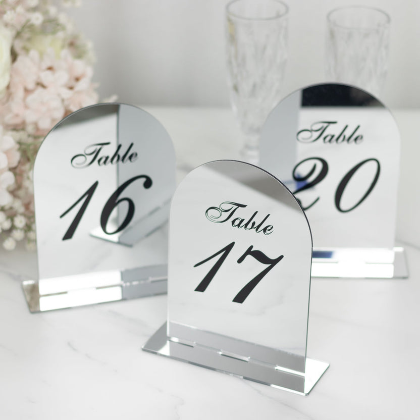 Silver Mirror Arch Table Numbers for Weddings | eFavormart