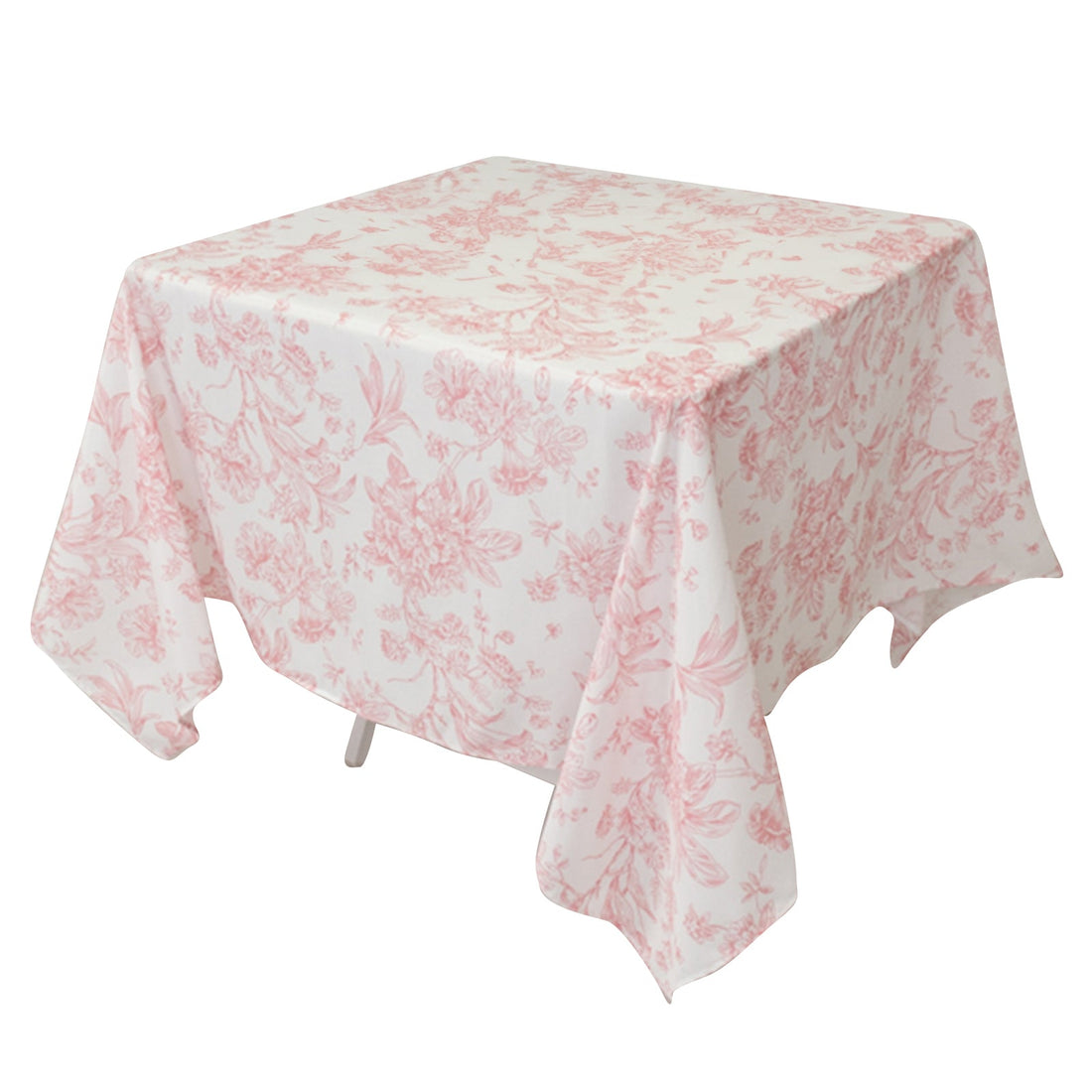 70" Pink Square Toile Polyester Tablecloth | eFavormart