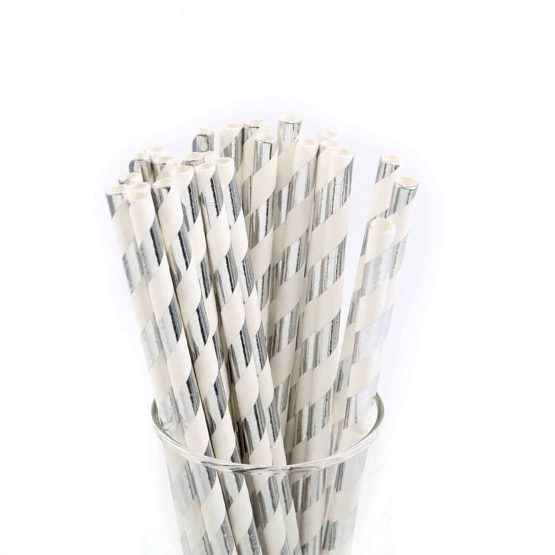 White Paper Straws with Silver Stripes 8" | eFavormart