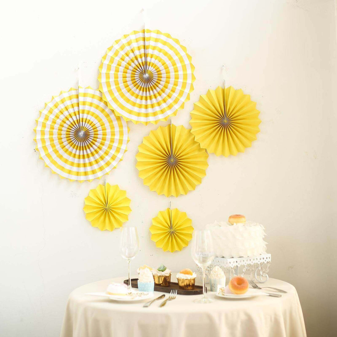 Set of 6 Yellow Paper Fan Decorations | eFavormart