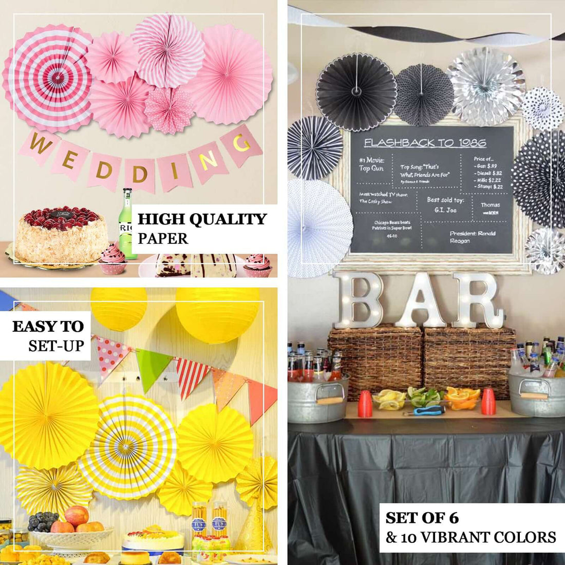 Set of 6 Yellow Paper Fan Decorations | eFavormart