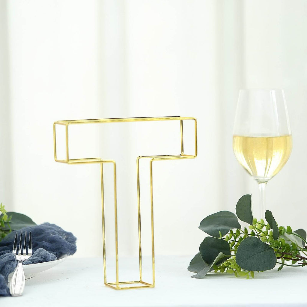 Gold Freestanding 3D Decorative Wire Letter Wedding Centerpiece Shape T
