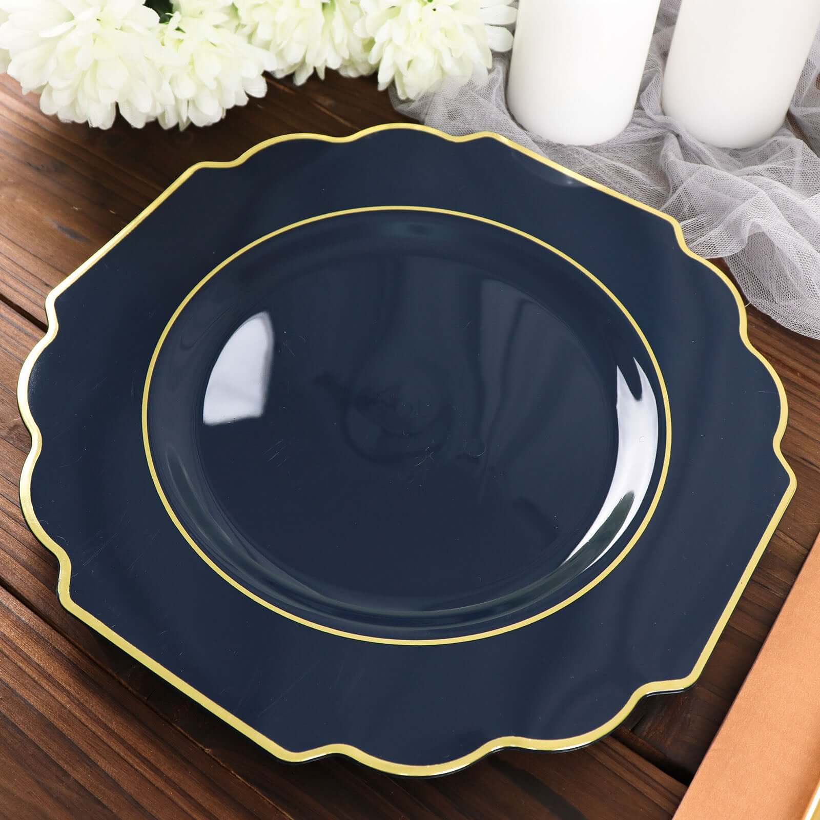 10-Pack 11" Navy Blue Dinner Plates with Gold Rim | eFavormart.com